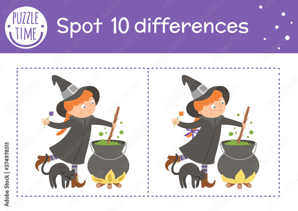 Halloween find differences game for children. Autumn educational ...