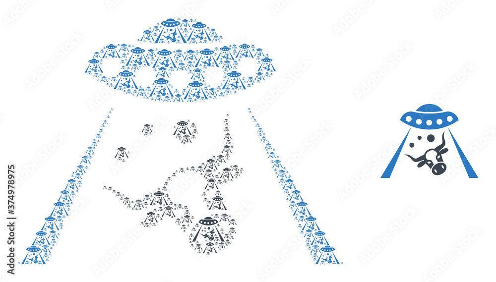 Vector cow abduction collage is designed with scattered self cow ...