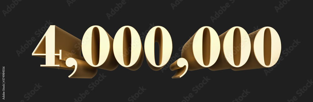 4.000.000 four million number rendering. Metallic gold 3D numbers. 3D ...
