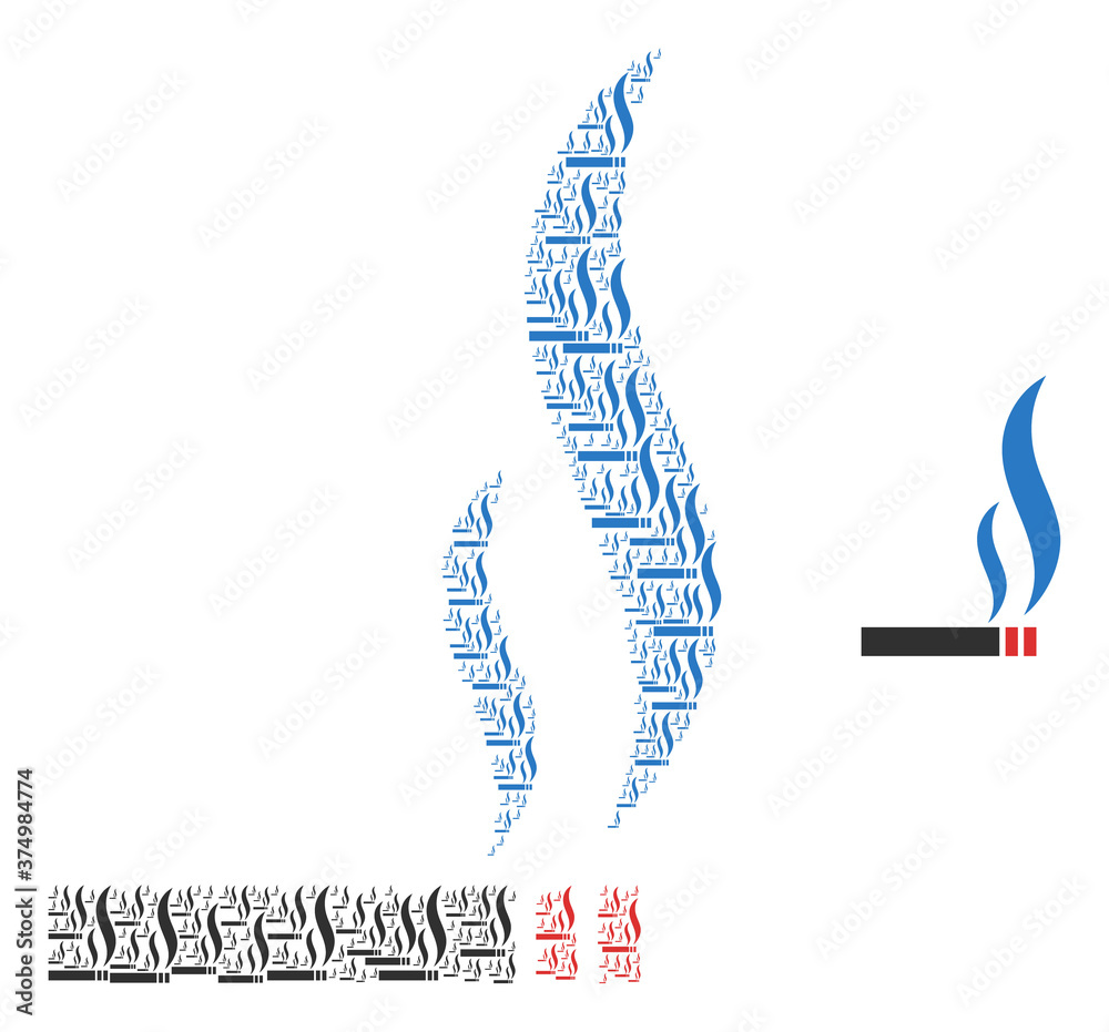 Vector smoking cigarette collage is organized of random recursive ...
