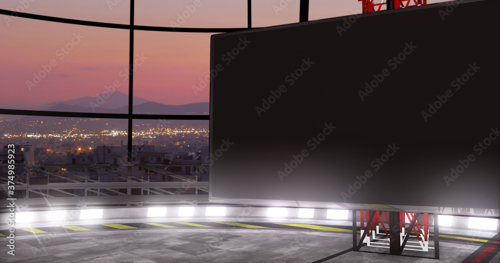 TV show VR backdrop with screen. Ideal for virtual tracking system sets ...