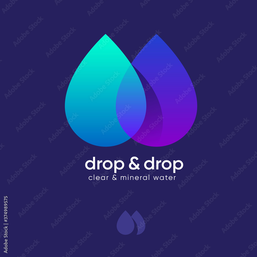 Drop and Drop logo. Beautiful two drops, transparent with gradients ...