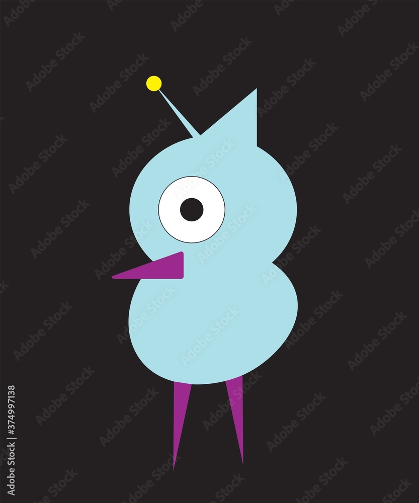 Vector of an monster, cyclops character with bird-like features. The ...