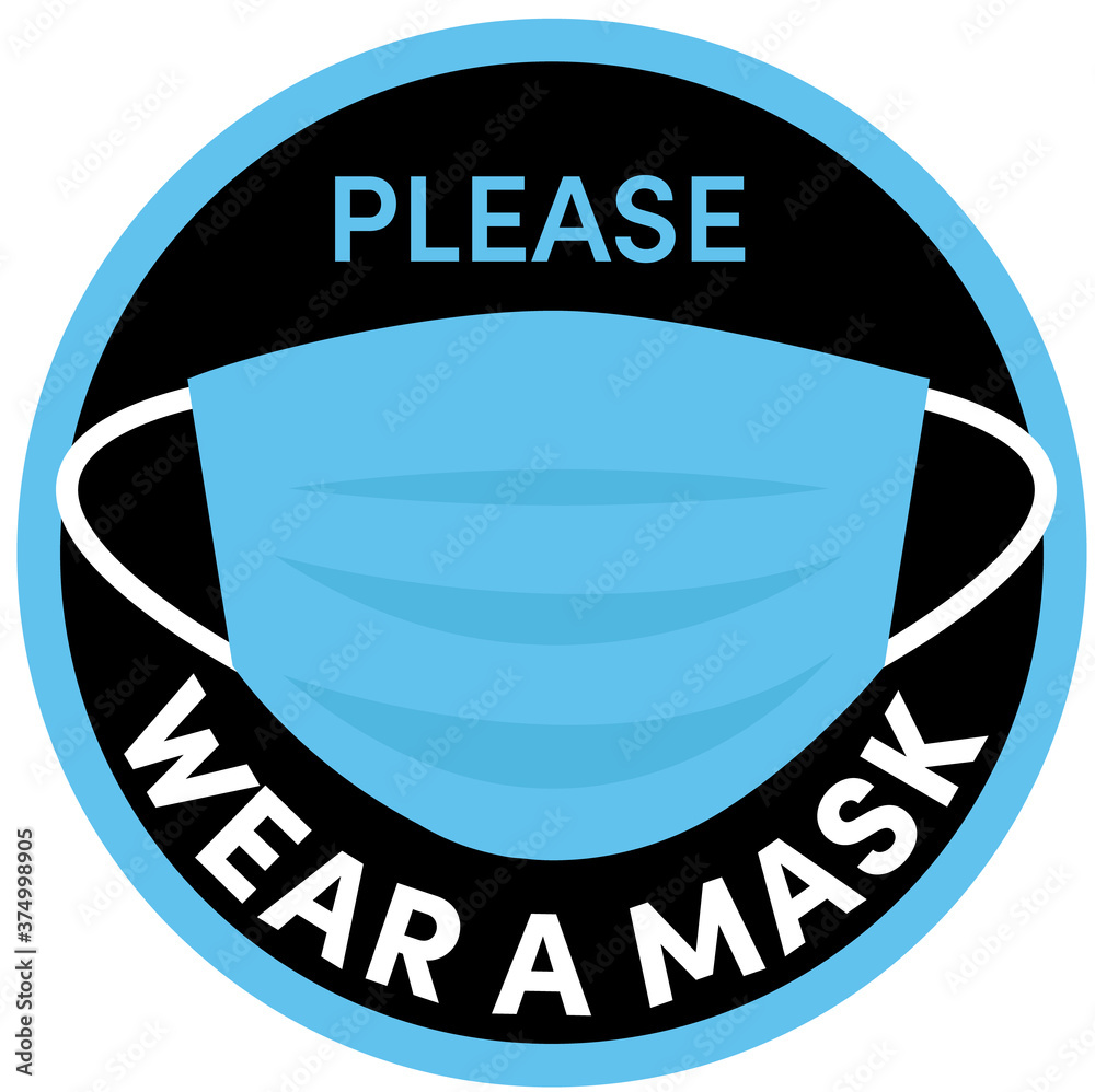 Please Wear A Mask circle icon with mask illustration in blue and black ...