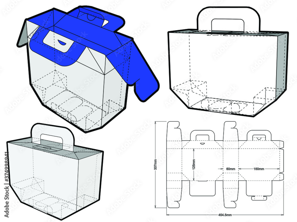 Cake Box with handle and Die-cut Pattern. The .eps file is full scale ...