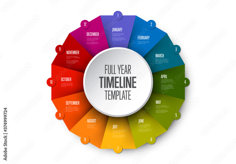 Full Year Timeline Layout on Circle Folded Paper Stock Template | Adobe ...