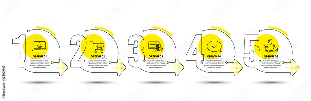 Infographic timeline with icons and 5 steps. Buying process with ...
