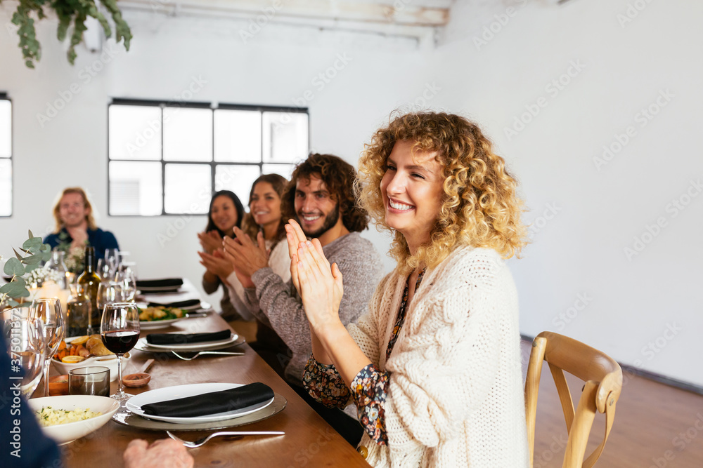 Happy family clapping hands during holiday celebration Stock Photo ...