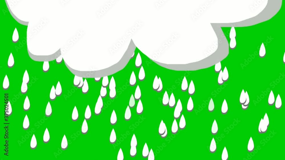 4K white clouds and Rain cartoon animation on green screen. Animation ...