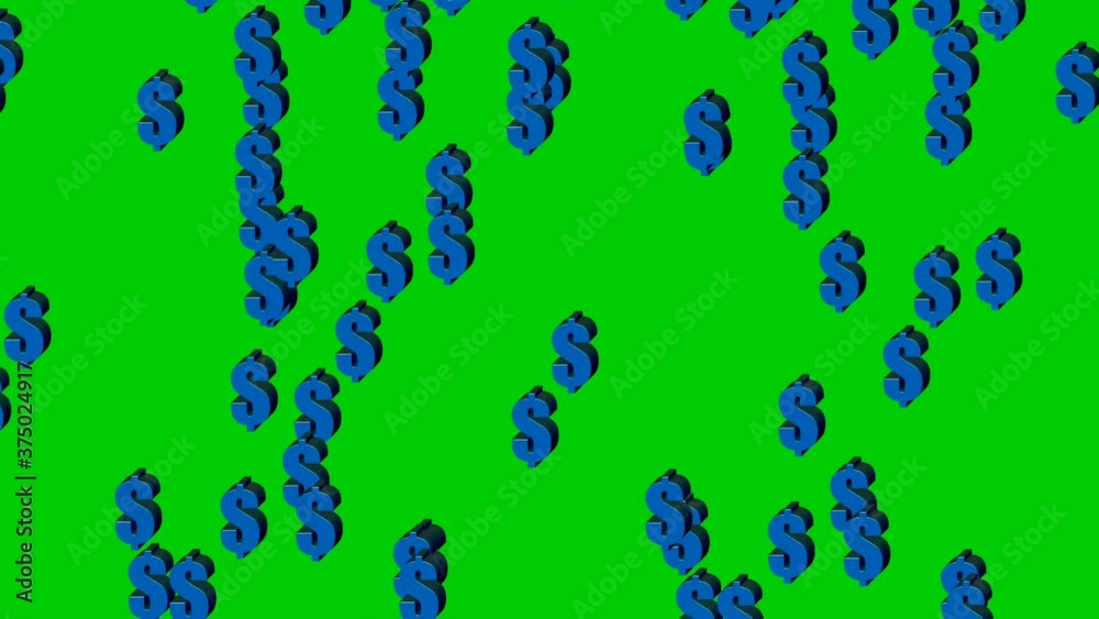 3D Dollar animation signs symbol on green screen background.Rain of USD ...