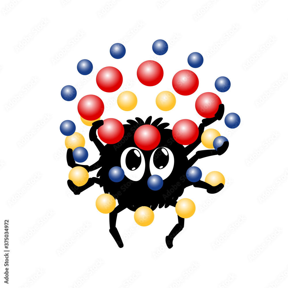 funny spider juggling balls. vector illustration. color cartoon ...