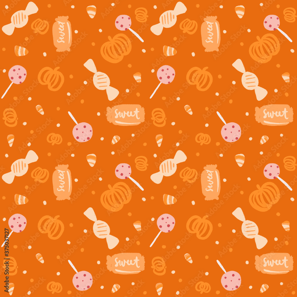Seamless repeating pattern of Halloween candy and sweets Stock Photo ...