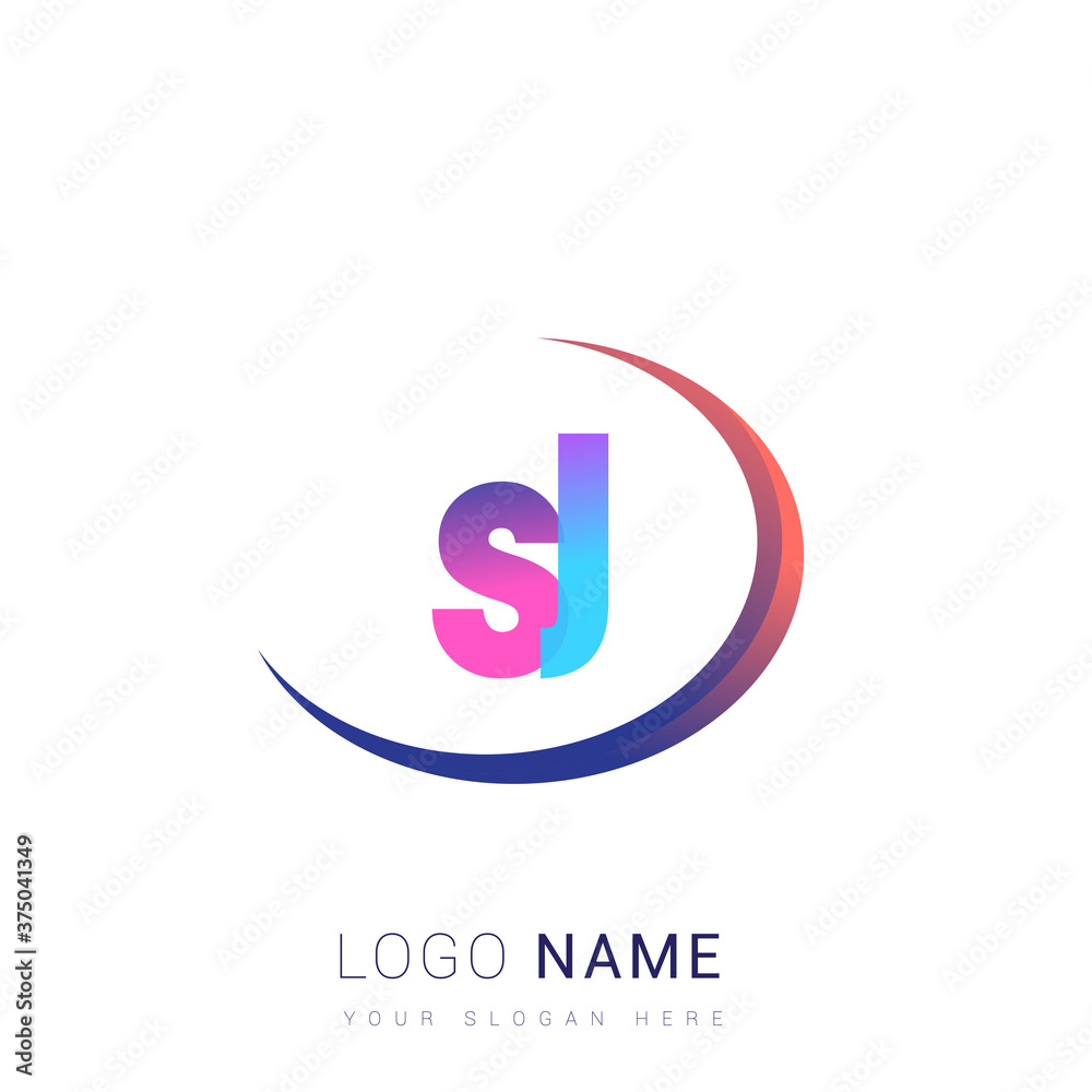 initial letter SJ logotype company name, colorful and swoosh design ...