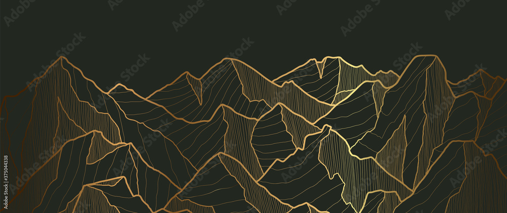 Golden mountains art deco isolated on black background. Luxury ...