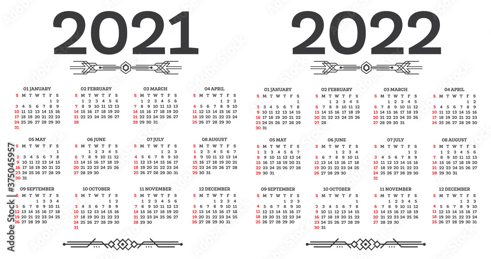Calendar 2021 2022 Isolated on White Background. Week starts from ...