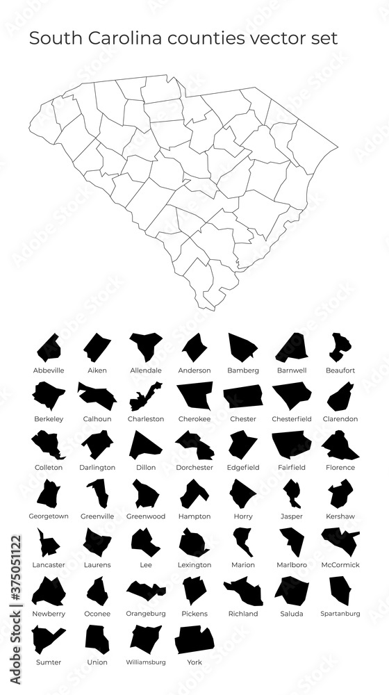 South Carolina map with shapes of regions. Blank vector map of the Us ...