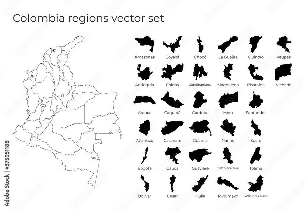 Colombia map with shapes of regions. Blank vector map of the Country ...