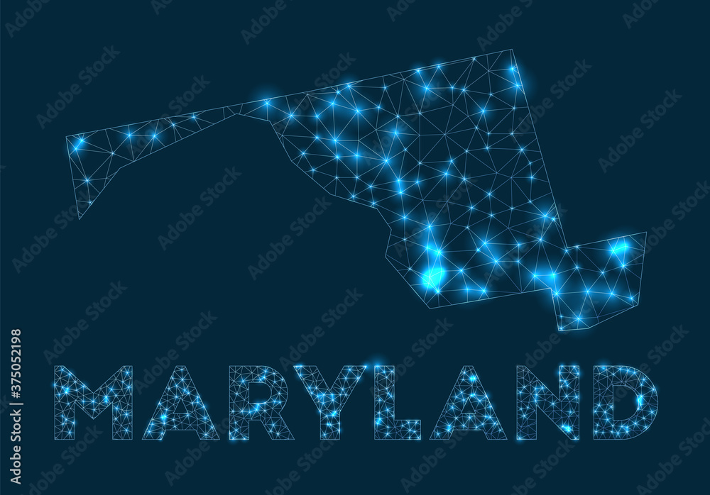 Maryland network map. Abstract geometric map of the us state. Internet ...