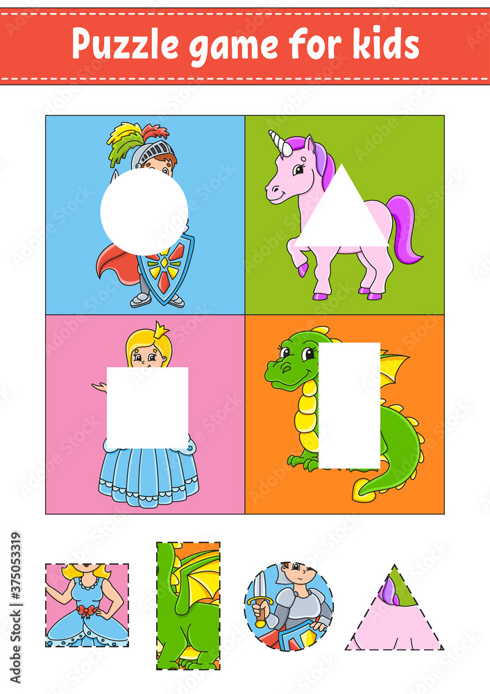 Puzzle game for kids. Cut and paste. Cutting practice. Learning shapes ...