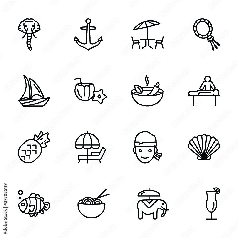 Thailand Symbols Icons Pack Stock Vector | Adobe Stock