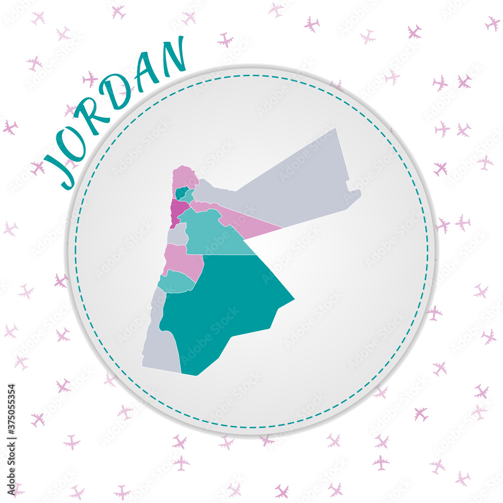 Jordan map design. Map of the country with regions in emerald-amethyst ...