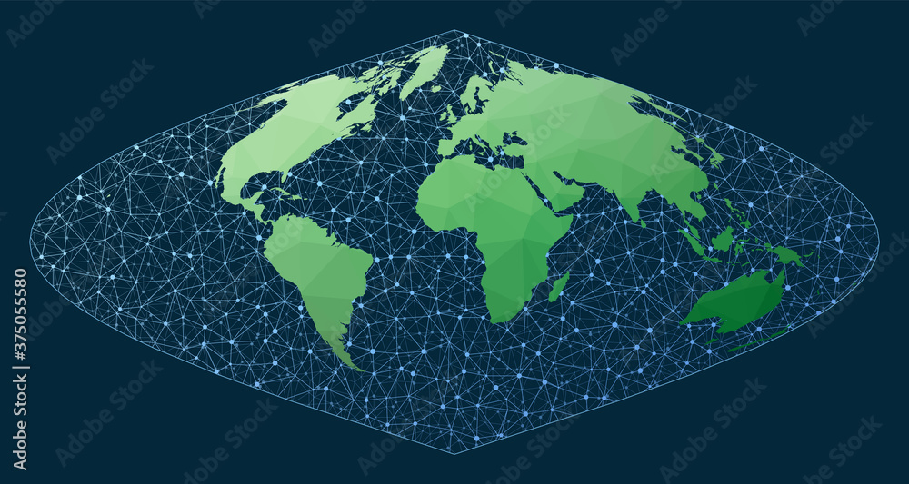 Global Network Sinusoidal Projection Green Low Poly World Map With Network Background Elegant
