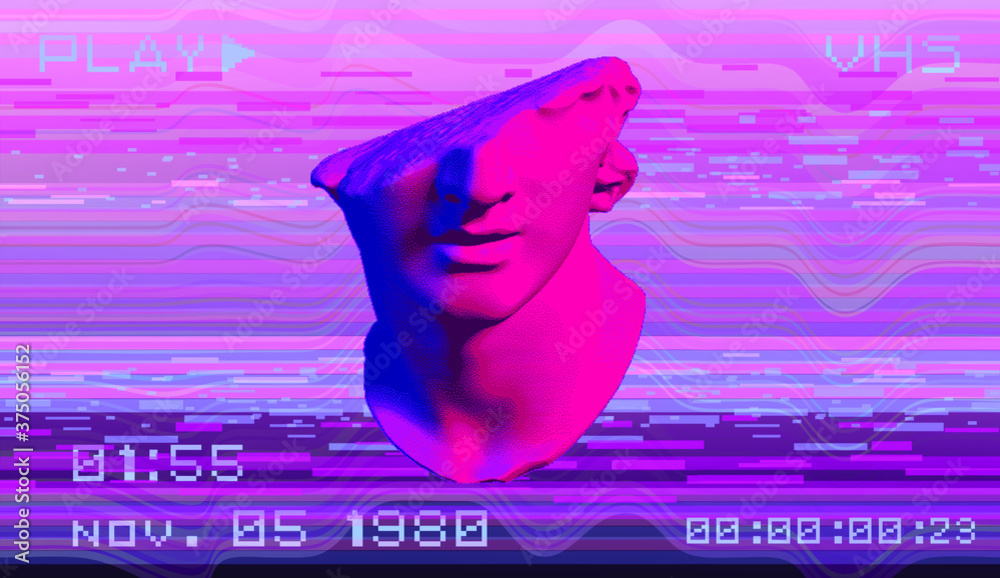 Vaporwave style collage with fragmentary marble of plaster bust in ...