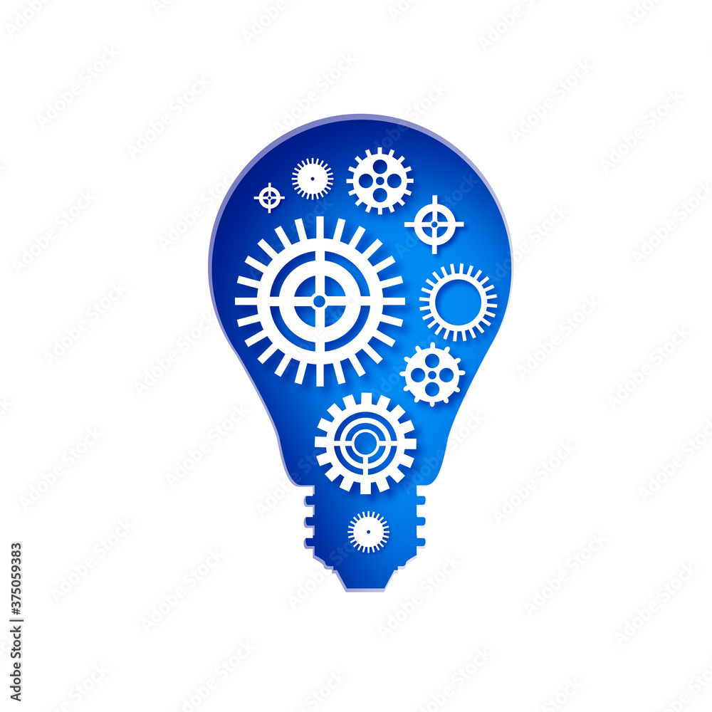 Bulb shape. Origami layered Electric bulb. Light bulb and cogs inside ...