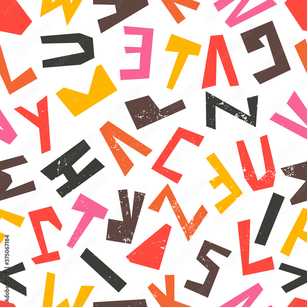 Seamless pattern with texture letters. Vector endless illustration in ...