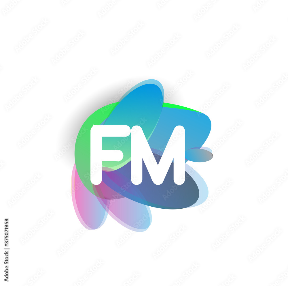 Letter FM logo with colorful splash background, letter combination logo ...