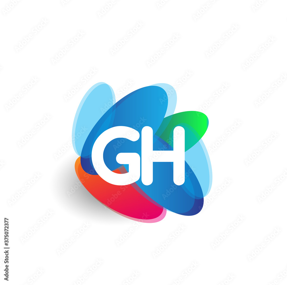 Letter GH logo with colorful splash background, letter combination logo ...