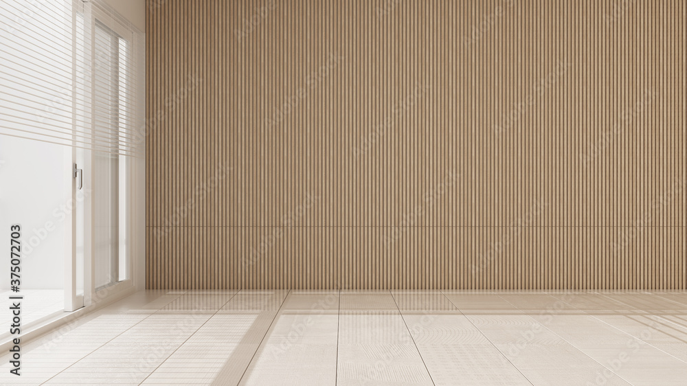 Empty room interior design, open space with big panoramic window ...