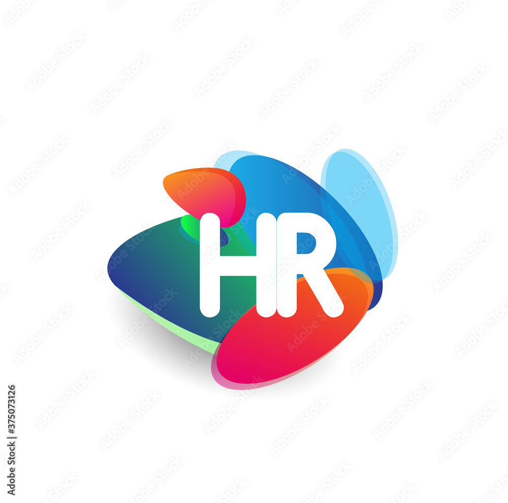 Letter HR logo with colorful splash background, letter combination logo ...