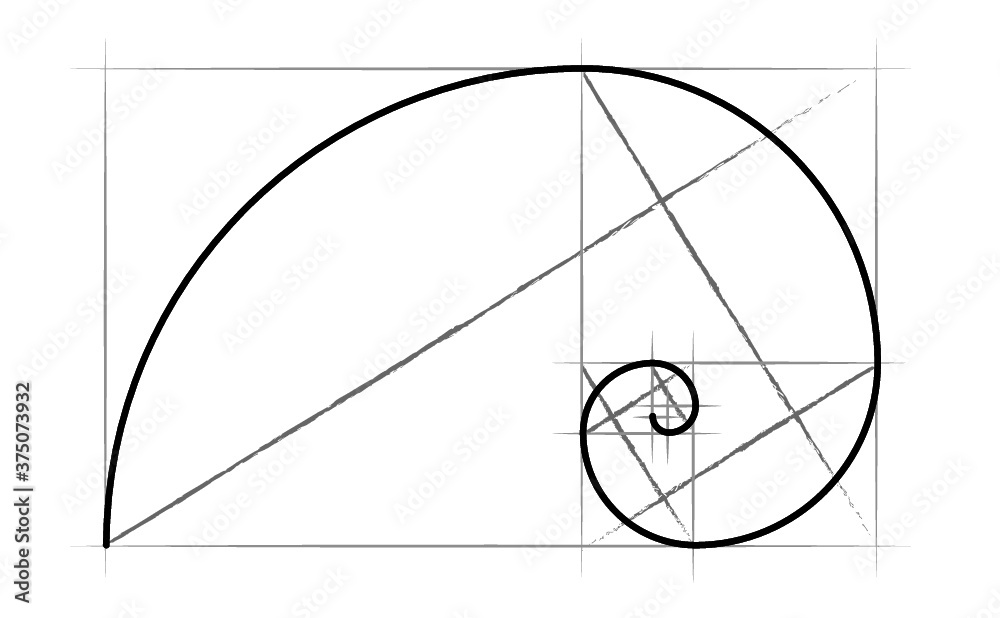 Leonardo da Vinci day. The golden ratio template spiral. Fibonacci number. Circles in golden ...