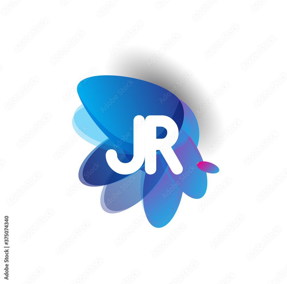 Letter JR logo with colorful splash background, letter combination logo ...