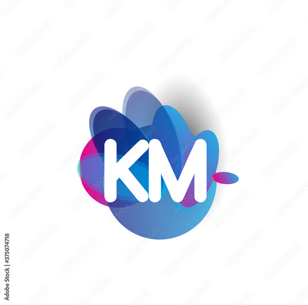 Letter KM logo with colorful splash background, letter combination logo ...