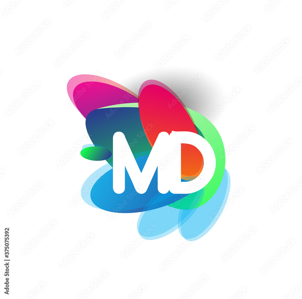 Letter MD logo with colorful splash background, letter combination logo ...