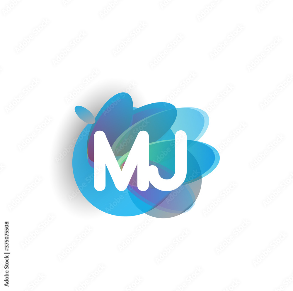 Letter MJ logo with colorful splash background, letter combination logo design for creative ...