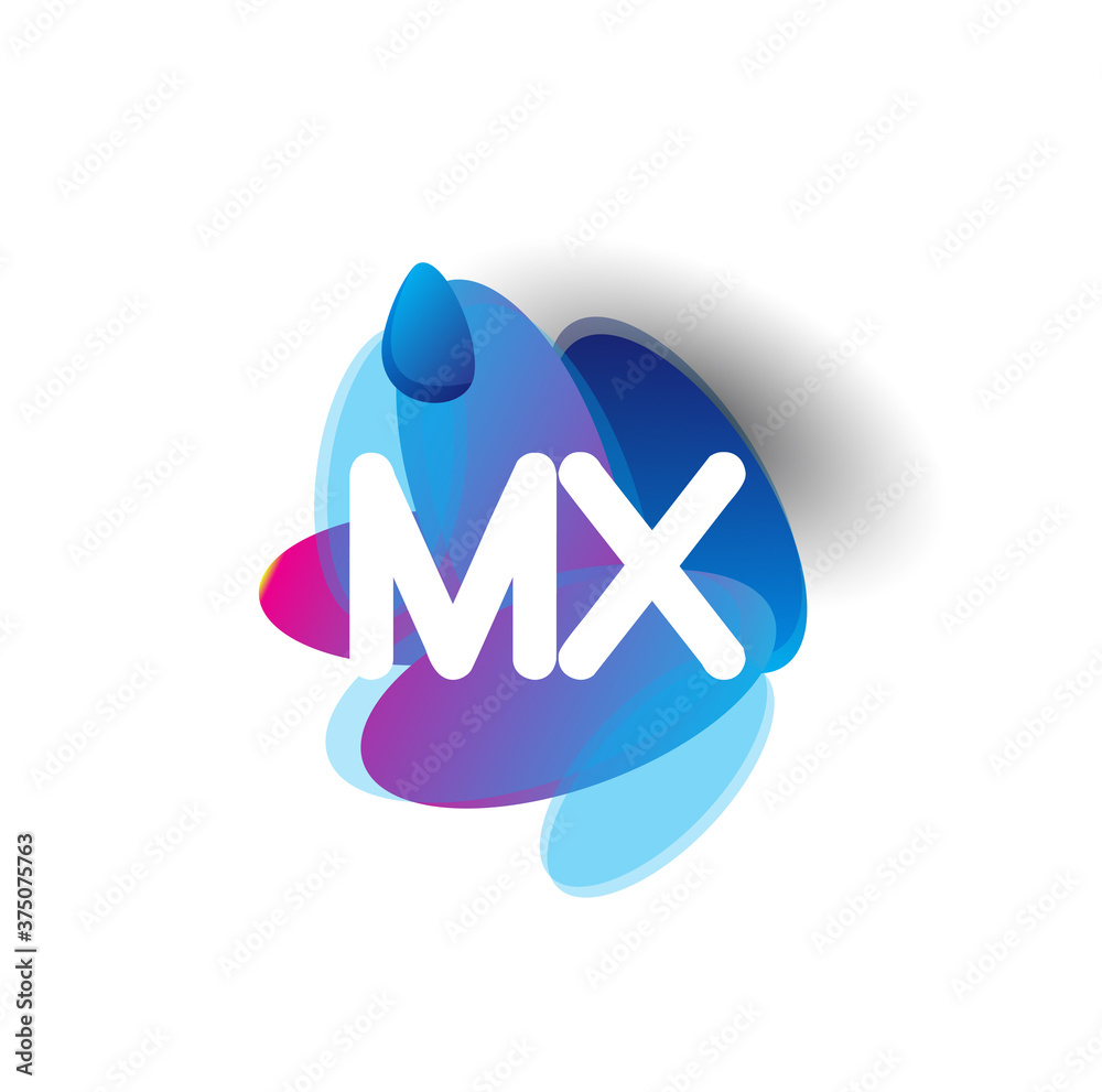 Letter MX logo with colorful splash background, letter combination logo ...
