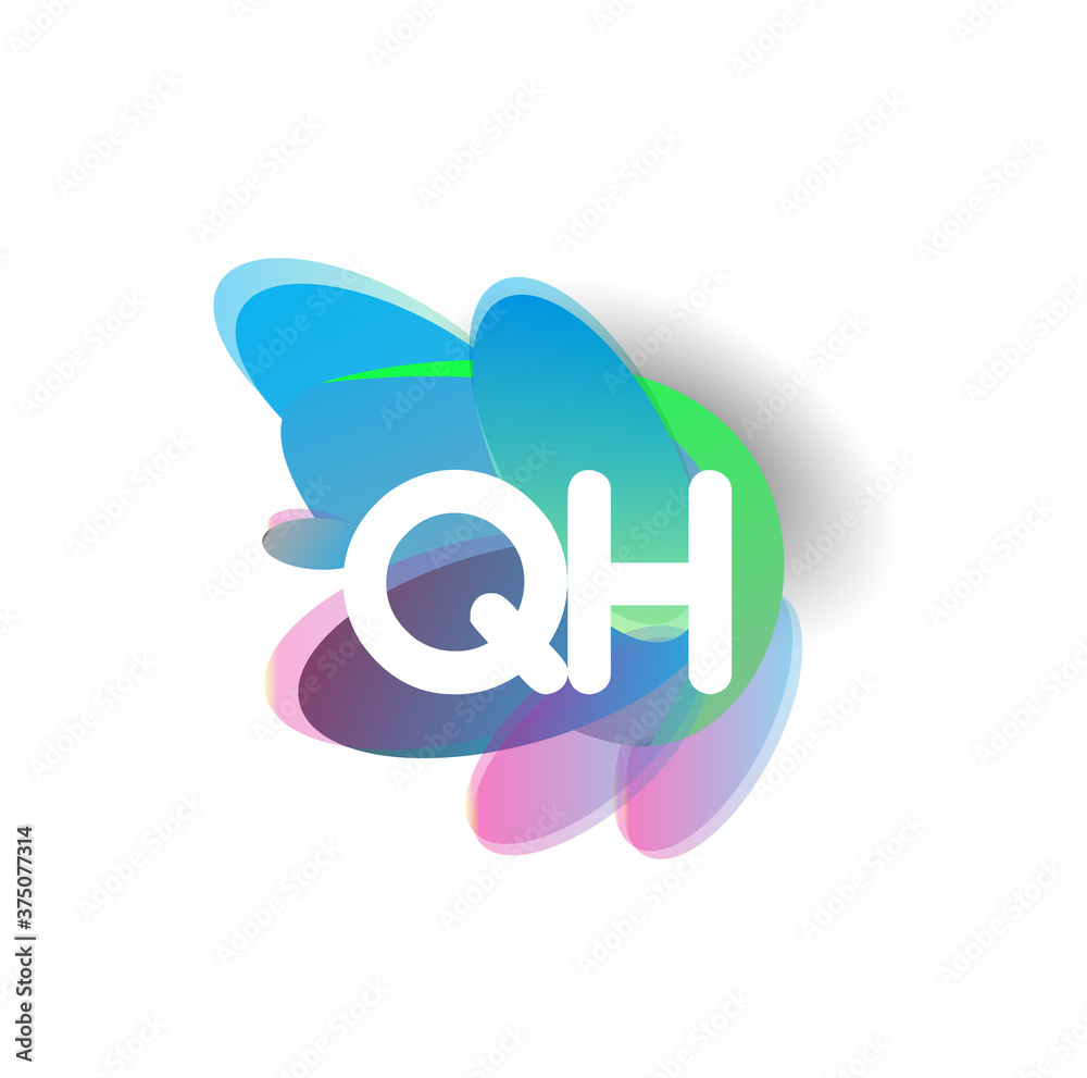 Letter QH logo with colorful splash background, letter combination logo ...