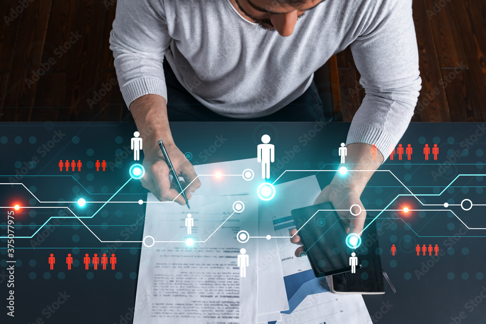 Handsome man sign SMM contract to promote personal brand project ...