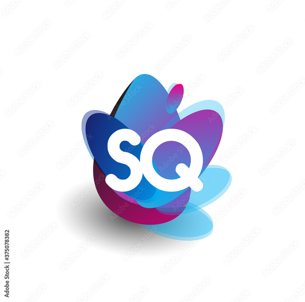 Letter SQ logo with colorful splash background, letter combination logo ...