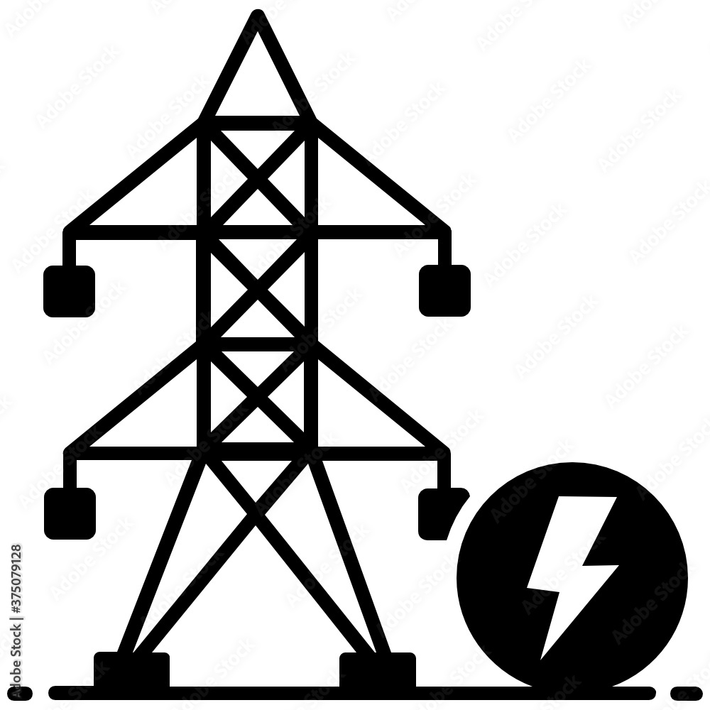 Icon of a tower depicting power transmission, energy utility concept ...