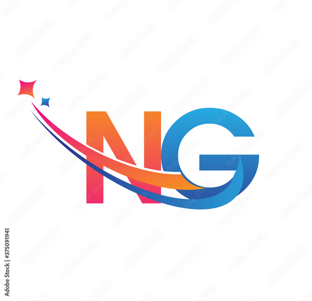 initial letter NG logotype company name colored orange, red and blue ...