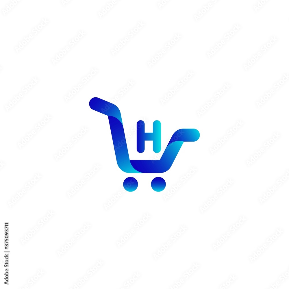 Shopping trolley, letter h logo. Online shop sign, Fashion Store icon ...
