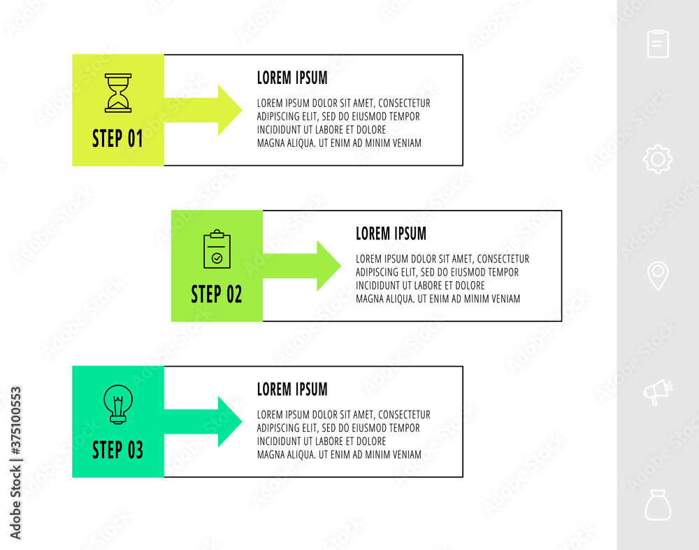Vector infographic design with 3 rectangles with arrows. Flat template ...