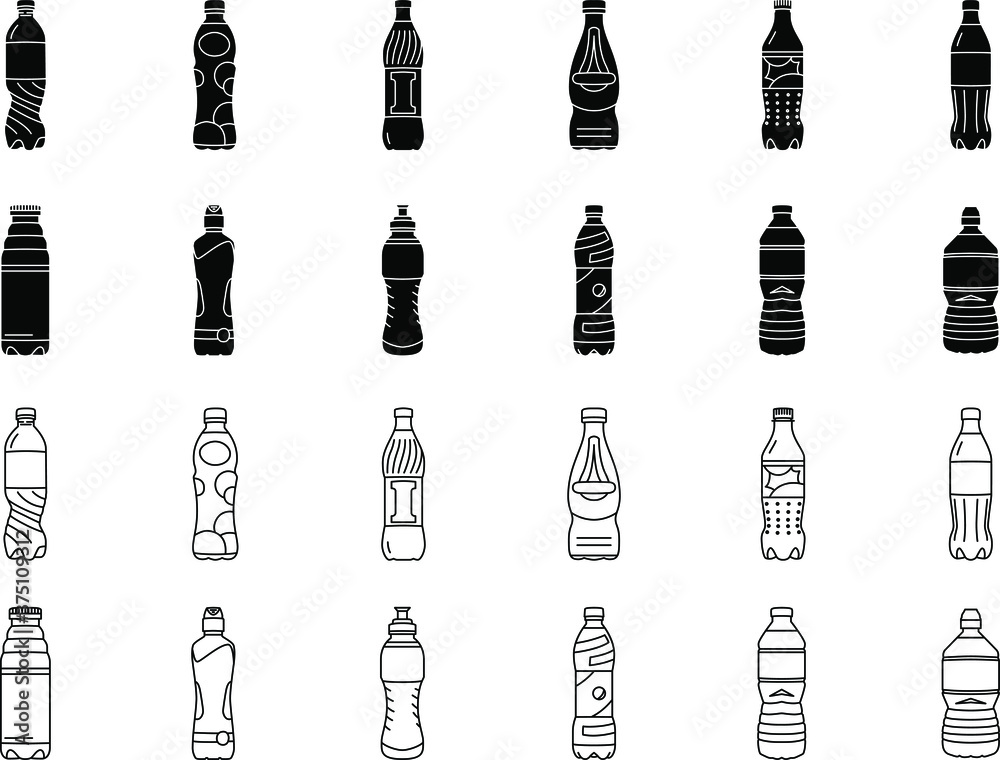 A Set of Plastic Bottle Icons Illustrations Symbols Stock Vector ...