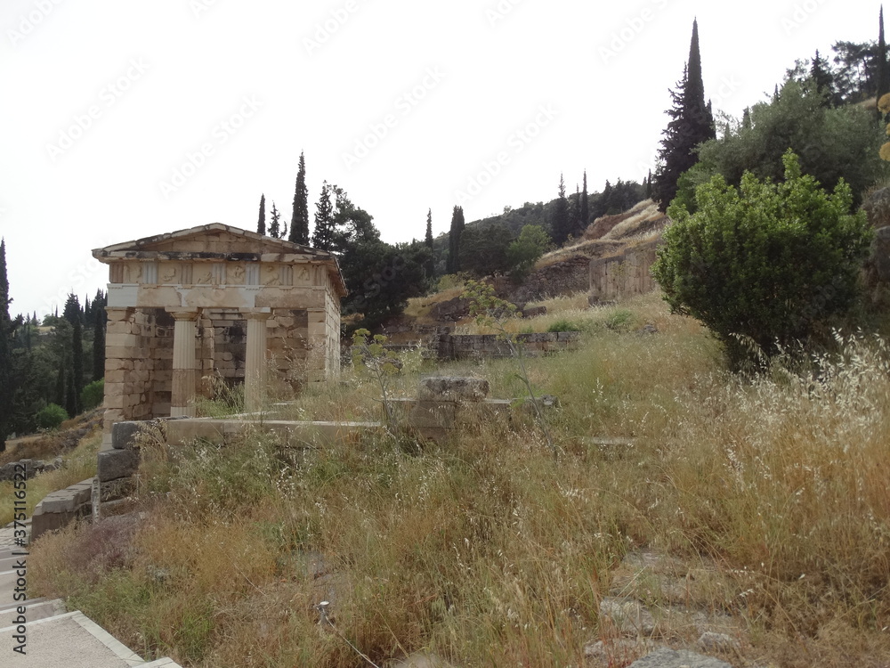Ruined ancient sanctuary Delphi, also called Python, in Greece in ...