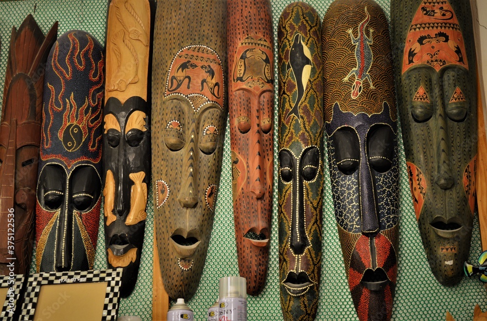 MAAFUSHI, MALDIVES - JANUARY 04, 2018: RITUAL MASK HANGING ON THE WALL ...