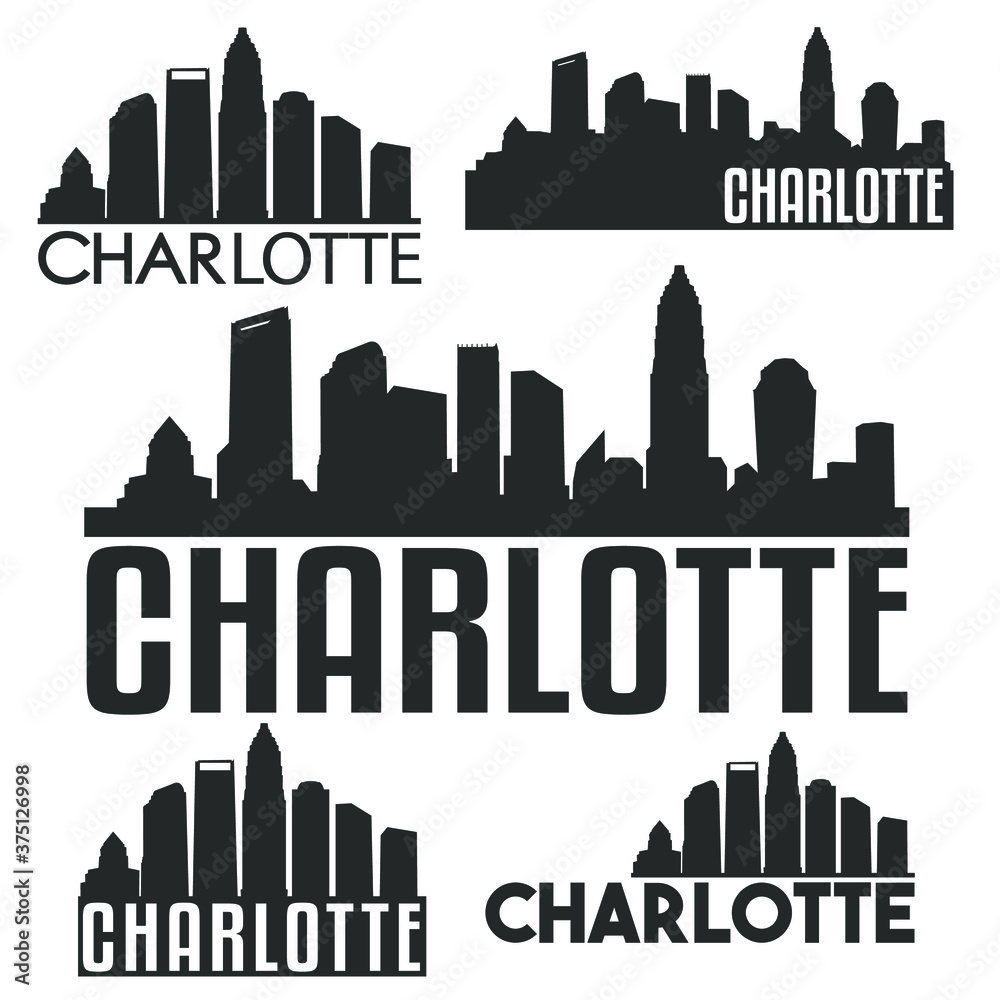 Charlotte North Carolina USA Flat Icon Skyline Silhouette Design. City ...